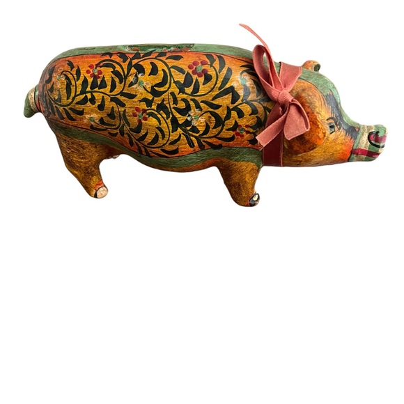 Accents | Vintage Pottery Folk Art Pig Hand Painted Bank | Poshmark